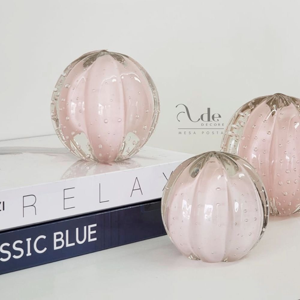 Esfera Cristal Murano Rigada Senna Jade Rosa - 10 cm