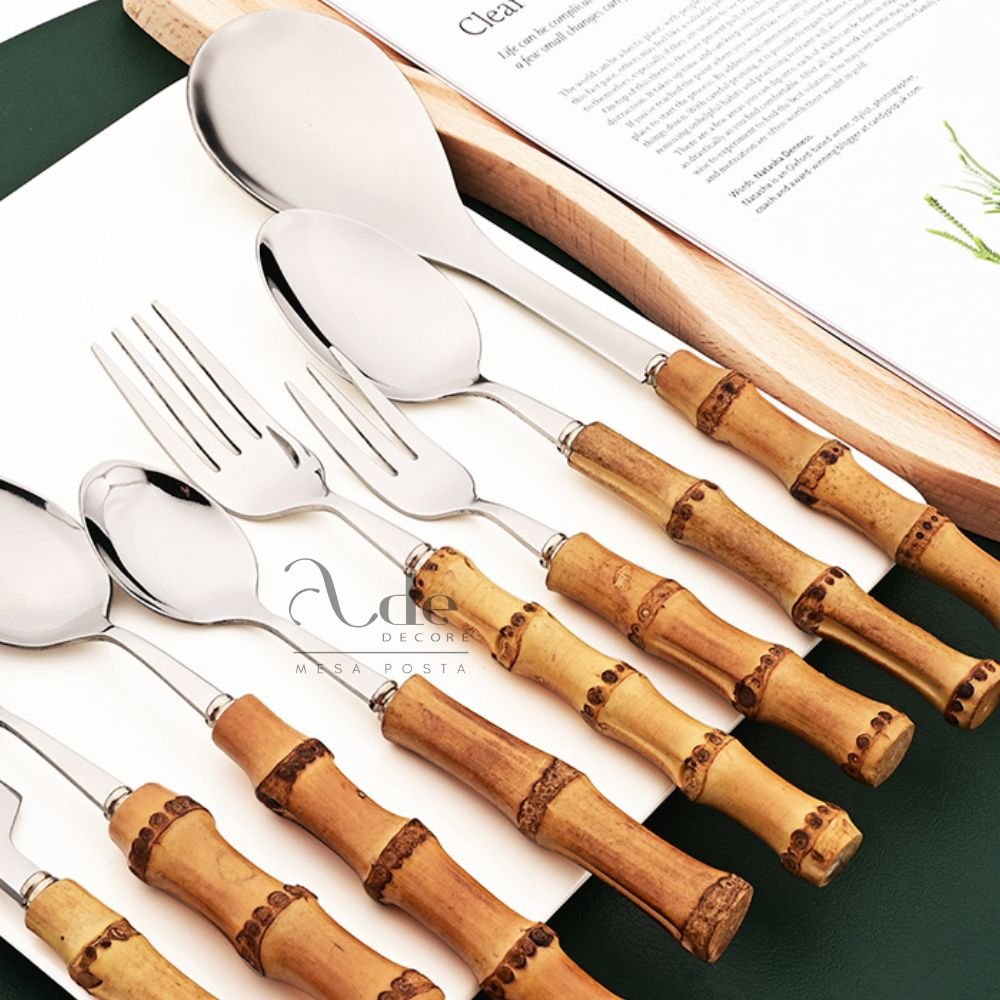 CJ Faqueiro 18 Pçs de Mesa c/ Cabo Bambu Natural
