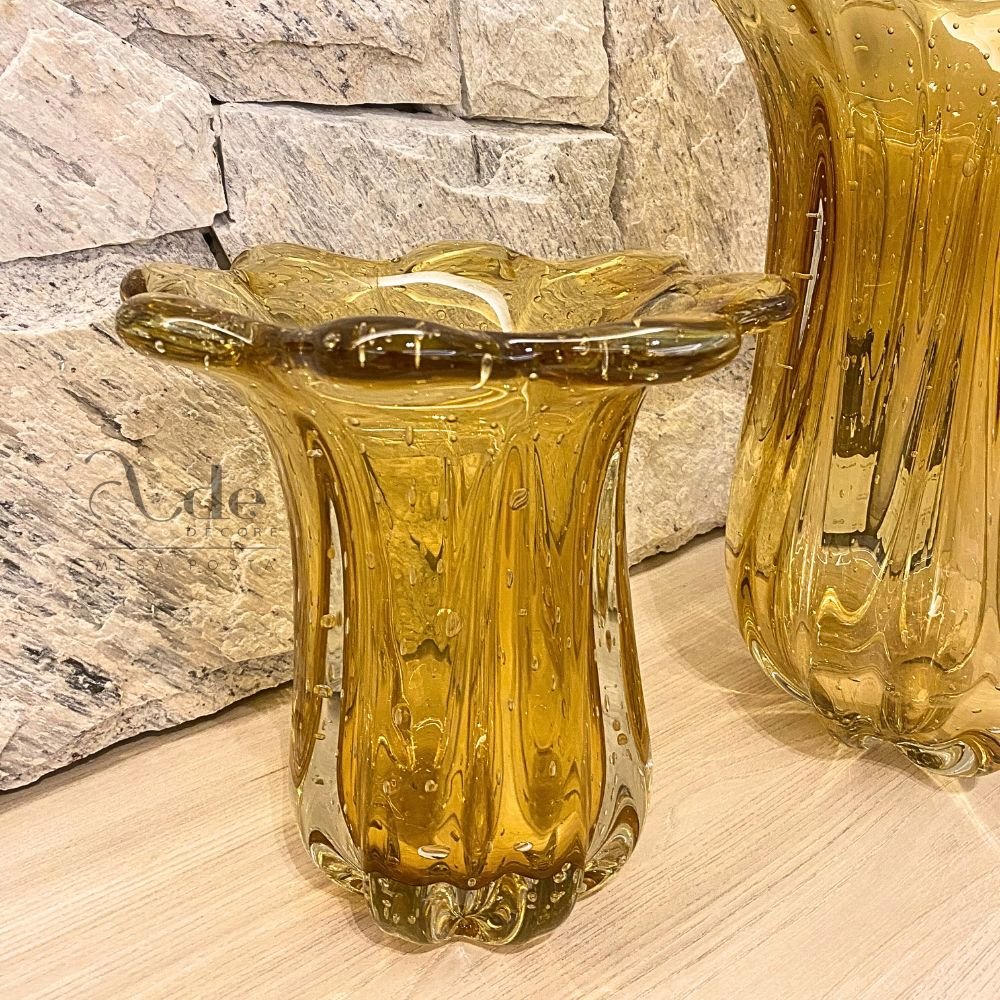 Vaso Everest P Em Cristal Murano - Âmbar - 25 cm